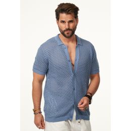 Poloshirt Soulstar "Kurzarm Strickhemd im Cardigan Stil mit Knopfleiste f&uuml;r Herren", Herren, Gr. L, blau, Obermaterial: 100% Baumwolle CO., Shirts, Herren Kurzarm Strick Polo-Hemd Cardigan T-Shirt