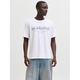 Jack & Jones Rundhalsshirt JACK & JONES "JJDEVIN DAYTONA PRINT TEE SS CREW NECK", Jungen, Gr. M, hellwei&szlig;, Jersey, Obermaterial: 100% Baumwolle, bedruckt, regular fit normal, Rundhals, Shirts Rundhalsshirt