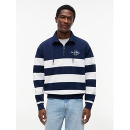 Sweatshirt Tommy Hilfiger "NAUTICAL BLOCK STRIPE 1/4 ZIP", Herren, Gr. XL, carbon navy, Sweatware, Obermaterial: 67% Baumwolle, 30% Polyester, 3% Elasthan, relaxed fit normal, Rippb&uuml;ndchen, Sweatshirts Sweatshirt, mit Streifen, Mock Neck und Quarter-Zip