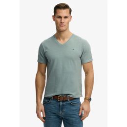 Rundhalsshirt Superdry "CLASSIC COTTON LINEN VEE", Jungen, Gr. M, gr&uuml;n (silber sage), Single Jersey, Obermaterial: 80% Baumwolle, 20% Leinen, unifarben, relaxed fit normal, Rundhals, Shirts Rundhalsshirt, aus tollem Baumwoll-Leinen-Mischgewebe
