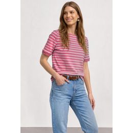 T-Shirt Street One, Damen, Gr. 34, rosa (blush berry), Web, 100% Baumwolle, gestreift, comfort fit normal, U-Boot-Ausschnitt, B&uuml;ndchen, Shirts T-Shirt, im Streifen-Design