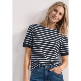T-Shirt Street One, Damen, Gr. 34, schwarz-wei&szlig; (schwarzest blau), Web, 100% Baumwolle, gestreift, comfort fit normal, U-Boot-Ausschnitt, B&uuml;ndchen, Shirts T-Shirt, im Streifen-Design
