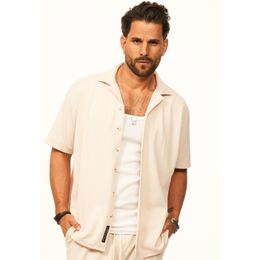Kurzarmhemd Carisma "mit Struktur als l&auml;ssiges Sommerhemd - Poloshirt f&uuml;r Herren", Herren, Gr. L, US, beige, Obermaterial: 95% Polyester PES. 5% Elasthan EL., gerader Abschluss, Hemden, Herren Polohemd T-Shirt im Regular-Fit - Strandhemd