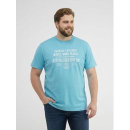 Rundhalsshirt Lerros "T-Shirt aus reiner Baumwolle mit Slogan-Print, gro&szlig;e Gr&ouml;&szlig;en", Jungen, Gr. 4XL, reef blau, 100% Baumwolle, Rundhals, Shirts Rundhalsshirt