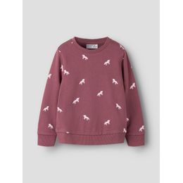 Sweatshirt name it "NMFVALBA &ndash; Sweater mit Herzchen-Alloverdruck und Rippb&uuml;ndchen", M&auml;dchen, Gr. 104, rosa (wild ginger detail:with parfait pink unicorns), Sweatware, Obermaterial: 100% Baumwolle, bedruckt, normal normal, Rundhals, Rippb&uuml;ndchen, Sweatshirts Sweatshirt, bedruckt, casual, regular fit, Sweatware, Rundhals