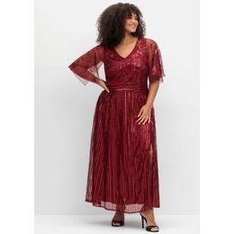 Abendkleid sheego "Abendkleid", Damen, Gr. 44, Normalgr&ouml;&szlig;en, rot (dunkelrot), 100% Polyester, unifarben, lang, V-Ausschnitt, Kleider Abendkleid
