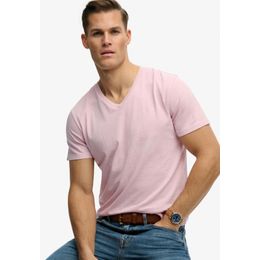 Rundhalsshirt Superdry "CLASSIC COTTON LINEN VEE", Jungen, Gr. L, rosa (pink lady), Single Jersey, Obermaterial: 80% Baumwolle, 20% Leinen, unifarben, relaxed fit normal, Rundhals, Shirts Rundhalsshirt, aus tollem Baumwoll-Leinen-Mischgewebe