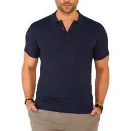 Poloshirt Soulstar "Kurzarm Polo T-Shirt f&uuml;r Herren", Herren, Gr. M, blau (navy), Obermaterial: 70% Viskose CV. 30% Nylon NY., Shirts, Herren Basic Kurzarm Knit Polo Hemd Feinstrick