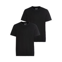 MAN'S WORLD Rundhalsshirt MAN'S WORLD, Jungen, Gr. L (52/54), schwarz (2x schwarz), Single Jersey, Obermaterial: 100% Baumwolle, unifarben, Basic, normal, Rundhals, normaler Saum, Shirts Rundhalsshirt, Kurzarm, unifarben, Rundhals, aus Baumwolle