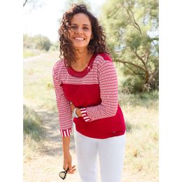 3/4-Arm-Shirt Casual Looks "3/4-Arm-Shirt", Damen, Gr. 50, rot, ecru, bedruckt, 95% Viskose, 5% Elasthan, gemustert, mehrfarbig, Rundhals, Shirts 3/4-Arm-Shirt