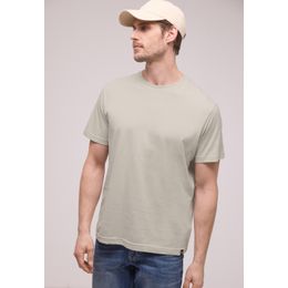 T-Shirt Street One MEN, Jungen, Gr. XL (44), beige (basic beige), Web, 100% Baumwolle, unifarben, normal normal, Rundhals, abgesteppt, Shirts T-Shirt, aus reiner Baumwolle