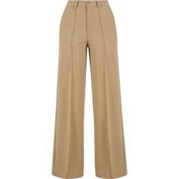 Stoffhose Urban Classics "Urban Classics Damen Ladies Wide Pleated Pants", Damen, Gr. 30, Normalgr&ouml;&szlig;en, unionbeige, 77% Polyester, 17% Viskose, 6% Elasthan, unifarben, oversize, Hosen Stoffhose