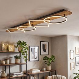 hofstein Pompu Deckenleuchte LED Holz hell, Schwarz, 1-flammig