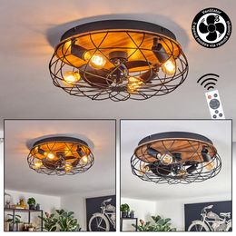 hofstein Tourais Deckenventilator mit Beleuchtung LED Holzoptik, Schwarz, 4-flammig, Fernbedienung