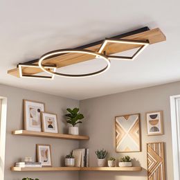 hofstein Pompu Deckenleuchte LED Holz hell, Schwarz, 2-flammig