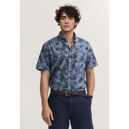 Kurzarmhemd Bugatti, Herren, Gr. L, Normalgr&ouml;&szlig;en, blau (390, marine), Canvas, 100% Baumwolle, unifarben, normal, Hemden, Modern Fit mit Print