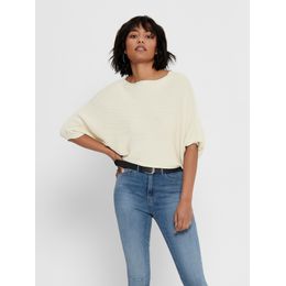 Jacqueline de Yong Strickpullover JDY "JDYNEW BEHAVE BATSLEEVE PULLOV. KNT NOOS", Damen, Gr. XS, beige (eggnog detail:melange), Strick, Obermaterial: 60% Polyester, 25% Viskose, 15% Nylon, meliert, h&uuml;ftlang, U-Boot-Ausschnitt, gerader Abschluss, Pullover Strickpullover