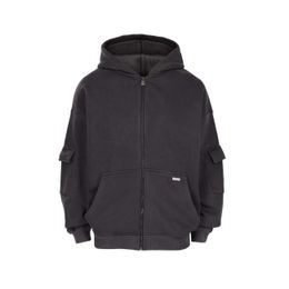 Sweatjacke DROPSIZE "Dropsize CARGO ZIPPER HOODIE", Herren, Gr. M, vintage wash schwarz, 70% Baumwolle, 30% Polyester, unifarben, Sweatjacken Sweatjacke