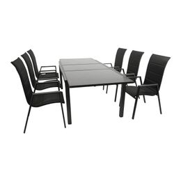 DEGAMO Garnitur TORINO 7-teilig, Alu + Glas + Kunstgewebe schwarz