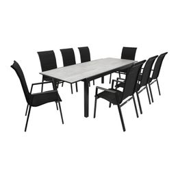 DEGAMO Garnitur FARO 9-teilig, Alu + Glas + Kunstgewebe schwarz