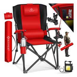 Kesser&reg; Campingstuhl faltbar bis 160 kg Angelstuhl Faltstuhl Klappstuhl Gepolstert mit Armlehnen Campinglicht und Getr&auml;nkehalter + Tasche mit hoher R&uuml;ckenlehne Strandstuhl mit Angelhalterung