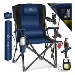 Kesser&reg; Campingstuhl faltbar bis 160 kg Angelstuhl Faltstuhl Klappstuhl Gepolstert mit Armlehnen Campinglicht und Getr&auml;nkehalter + Tasche mit hoher R&uuml;ckenlehne Strandstuhl mit Angelhalterung