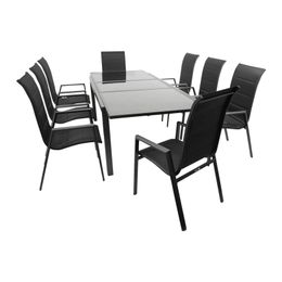 DEGAMO Garnitur TORINO 9-teilig, Alu + Glas + Kunstgewebe schwarz