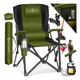 Kesser&reg; Campingstuhl faltbar bis 160 kg Angelstuhl Faltstuhl Klappstuhl Gepolstert mit Armlehnen Campinglicht und Getr&auml;nkehalter + Tasche mit hoher R&uuml;ckenlehne Strandstuhl mit Angelhalterung