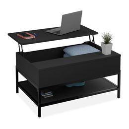 Relaxdays Couchtisch, Schwarz, Holzwerkstoff, Metall, 86.5x58x90 cm, Wohnzimmer, Wohnzimmertische, Couchtische