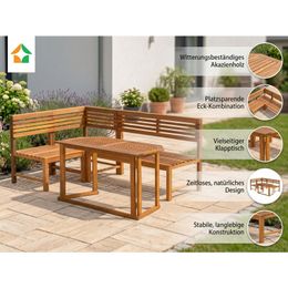 Balkontisch-Set mit Eckbank - Eukalyptusholz - Flexibel & wetterfest