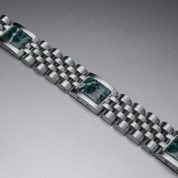 Holzkern Armband Pentachord (Gr&uuml;ner Marmor/Silber), Naturholz, Herren, gr&ouml;&szlig;enverstellbar