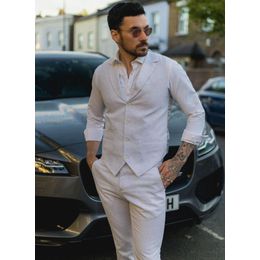 Herren Sommer 2-teilig Anzug Leinen Formal Grau Weste Hose