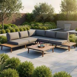 Gardenson Loungegarnitur, Braun, Graphit, Holz, Metall, Textil, Akazie, Hartholz, F&uuml;llung: Schaumstoff, Polyurethan (PUR),Schaumstoff, Polyurethan (Pur), Eckteil, L-Form, einzeln stellbar, 287.5x28x287.5 cm, Fsc, Loungem&ouml;bel, Gartenlounge-Sets