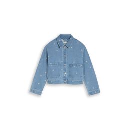 Tom Tailor Denim Damen Jeansjacke mit Stickereien, blau, Gemustert, Gr. XXL