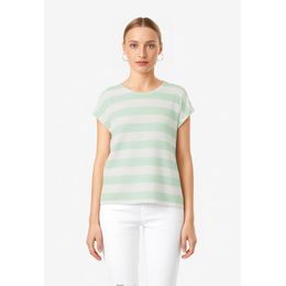 V&eacute;ro Moda Kurzarmshirt VERO MODA "VMWIDE STRIPE SL TOP GA JRS NOOS", Damen, Gr. S, wei&szlig; (birds egg gr&uuml;n stripes:snow wei&szlig;), Jersey, Obermaterial: 96% Viskose, 4% Elasthan, gestreift, regular fit normal, Rundhals, Shirts, Viskosemischung