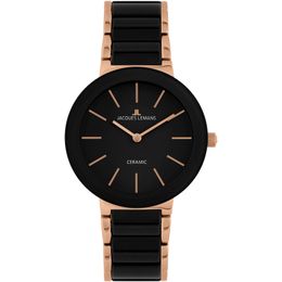 Keramikuhr Jacques Lemans "Monaco", rosa (schwarz, ros&eacute;goldfarben), Armbanduhren, Damen, Armbanduhr, Herrenuhr, Damenuhr, bis 10 bar wasserdicht, analog