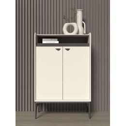 Highboard OTTO HOME "Sofy Sideboard, Kommode, Anrichte, Schrank", beige (pepper wei&szlig;, eiche melinga grau), B:81cm H:124cm T:43cm, Glas, Holzwerkstoff, MDF, Sideboards, Highboard, UV lackiert, Soft Close Funktion, Metallgestell in Anthrazit Dekor