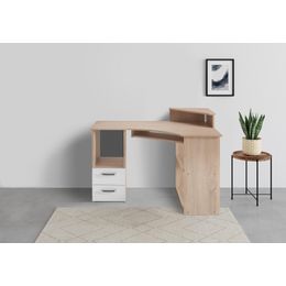 Schreibtisch VOGL M&Ouml;BELFABRIK "Sam", braun (eichefarben), B:115cm H:87cm T:73cm, Tische, Schreibtisch, Eckschreibtisch, Tastaturauszug, Monitoraufsatz & opt. Towerfach
