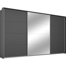 Schwebet&uuml;renschrank Rauch "Kleiderschrank Schrank Garderobe W&auml;scheschrank TOMA mit Passepartout", grau (graumetallic), B:368cm H:214cm T:64cm, Holzwerkstoff, Schr&auml;nke, Schwebet&uuml;renschrank, inkl. Regaleinsatz sowie zus&auml;tzlichen Einlegeb&ouml;den MADE IN GERMANY