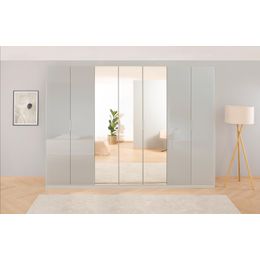 Kleiderschrank OTTO HOME "Mehrzweckschrank Aktenschrank M&ouml;bel Mietswohnung Schlafzimmer KOLUNA", grau (seidengrau, glas seidengrau), B:315cm H:229cm T:54cm, Holzwerkstoff, Schr&auml;nke, Kleiderschrank, mit Spiegel, inkl. 2 Innenschubladen sowie extra B&ouml;den MADE IN GERMANY