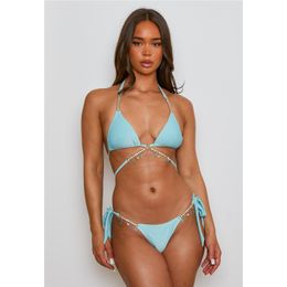 Bikini-Hose MODA MINX "Lumiere Seychelles", Damen, Gr. L, US-Gr&ouml;&szlig;en, blau, 85% Polyester, 8% Elasthan, 7% Metall, unifarben, Badehosen Bikini-Hose, mit Glitzersteinchen und Anh&auml;ngern
