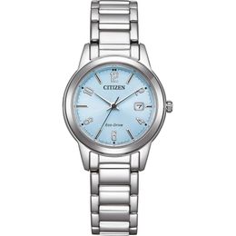 Solaruhr Citizen, silber (silberfarben, hellblau), Armbanduhren, Damen, Armbanduhr, Damenuhr, Edelstahlarmband, Datum