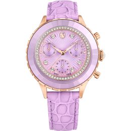 Chronograph Swarovski "OCTEA CHRONO", lila, Armbanduhren, Damen, Chronograph, Quarzuhr, Armbanduhr, Damenuhr, Swiss Made, Lederarmband, analog