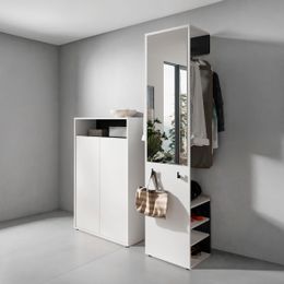 Garderoben-Set ByLiving "Lyon, platzsparender Garderobenschrank mit gro&szlig;em Spiegel", wei&szlig;, B:40cm H:185cm T:35cm, Holzwerkstoff, Melamin, Kastenm&ouml;bel-Sets, und Schuhkommode f&uuml;r bis zu 18 Paar Schuhe