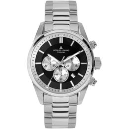 Chronograph Jacques Lemans "Barcelona", silber (silberfarben, schwarz), Armbanduhren, Herren, Chronograph, Quarzuhr, Armbanduhr, Herrenuhr, Edelstahlarmband, Stoppfunktion, Tag