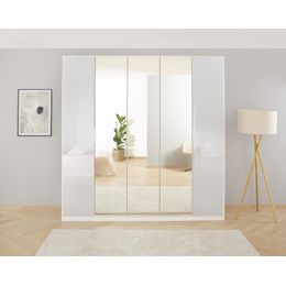 Kleiderschrank OTTO HOME "Mehrzweckschrank Aktenschrank M&ouml;bel Mietswohnung Schlafzimmer KOLUNA", wei&szlig; (alpinwei&szlig;, glas kristallwei&szlig;), B:226cm H:229cm T:54cm, Holzwerkstoff, Schr&auml;nke, Kleiderschrank, mit Spiegel, inkl. 2 Innenschubladen sowie extra B&ouml;den MADE IN GERMANY