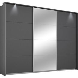 Schwebet&uuml;renschrank Rauch "Kleiderschrank Schrank Garderobe W&auml;scheschrank TOMA mit Passepartout", grau (graumetallic), B:278cm H:233cm T:64cm, Holzwerkstoff, Schr&auml;nke, Schwebet&uuml;renschrank, inkl. Regaleinsatz sowie zus&auml;tzlichen Einlegeb&ouml;den MADE IN GERMANY