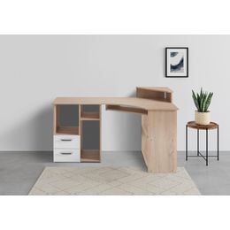 Schreibtisch VOGL M&Ouml;BELFABRIK "Sam", braun (eichefarben), B:137cm H:87cm T:73cm, Tische, Schreibtisch, Eckschreibtisch, Tastaturauszug, Monitoraufsatz & opt. Towerfach