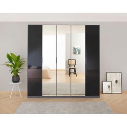 Kleiderschrank OTTO HOME "Mehrzweckschrank Aktenschrank M&ouml;bel Mietswohnung Schlafzimmer KOLUNA", grau (graumetallic, glas basalt), B:226cm H:229cm T:54cm, Holzwerkstoff, Schr&auml;nke, Kleiderschrank, mit Spiegel, inkl. 2 Innenschubladen sowie extra B&ouml;den MADE IN GERMANY