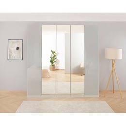 Kleiderschrank OTTO HOME "Mehrzweckschrank Aktenschrank M&ouml;bel Mietswohnung Schlafzimmer KOLUNA", grau (seidengrau, glas seidengrau), B:226cm H:229cm T:54cm, Holzwerkstoff, Schr&auml;nke, Kleiderschrank, mit Spiegel, inkl. 2 Innenschubladen sowie extra B&ouml;den MADE IN GERMANY
